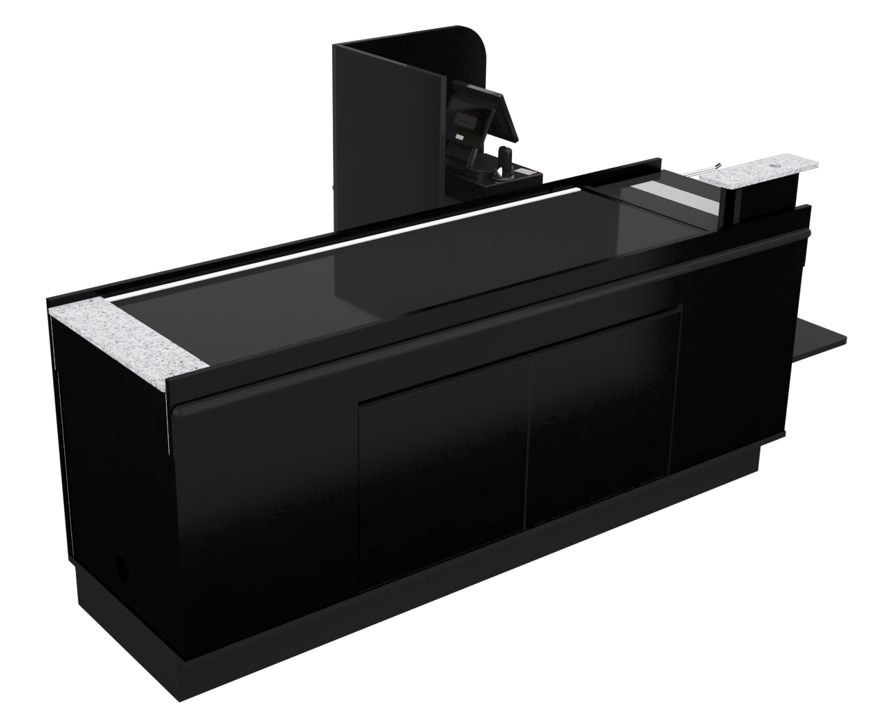Power Belt Front Belt Checkout with CPU Shelf, Bagging Shelf • 85"W x