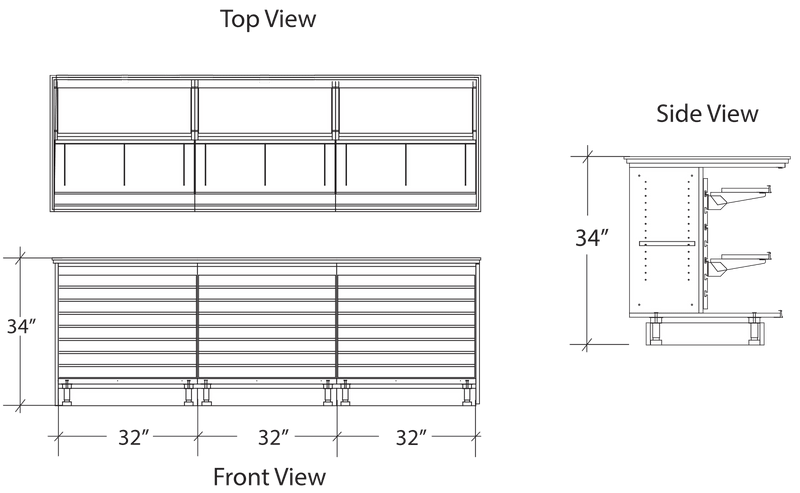 Straight Checkout Counter with LED: 3 Modular Sections