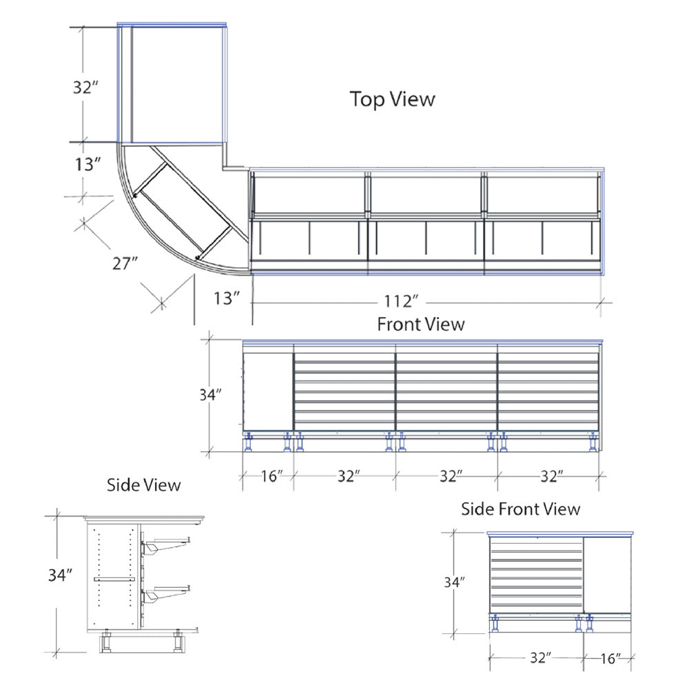 Curved Display-Front Checkout Counter with Display Front Shelves & LED