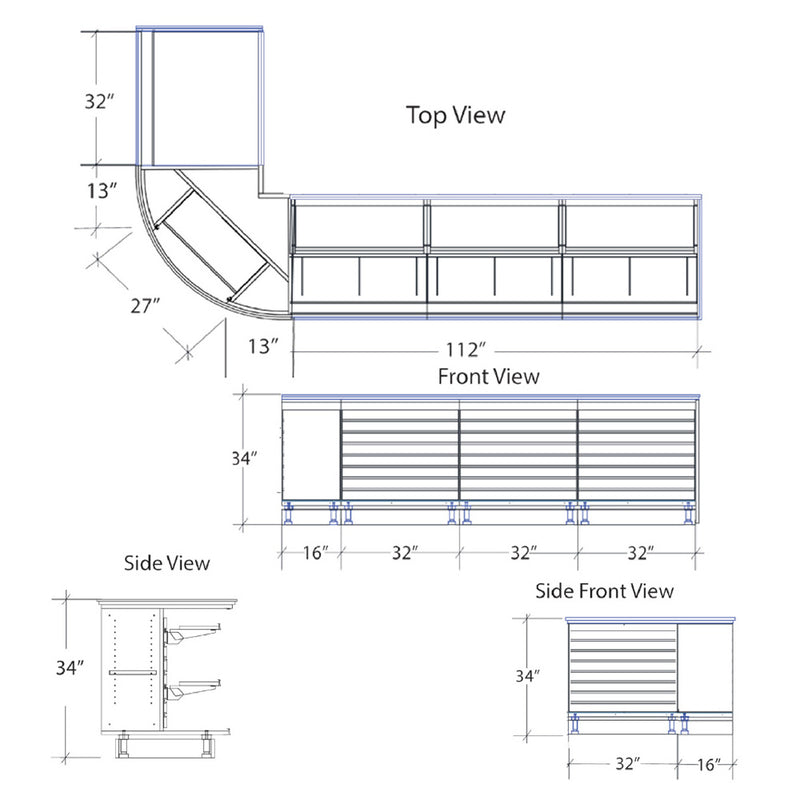 Curved Display-Front Checkout Counter with Display Front Shelves & LED