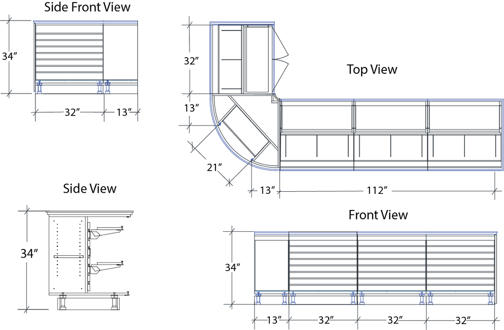 Curved Display-Front Checkout Counter with LED: 5 Modular Sections