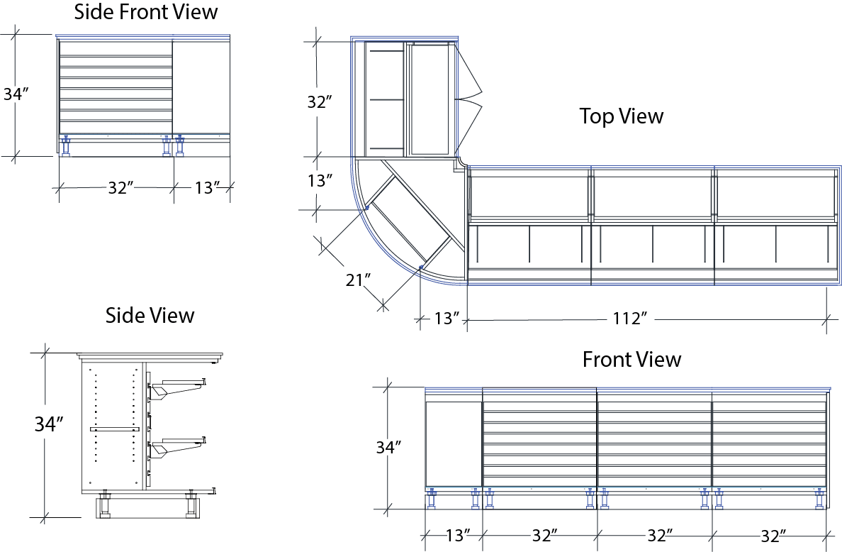 Curved Display-Front Checkout Counter with LED: 5 Modular Sections