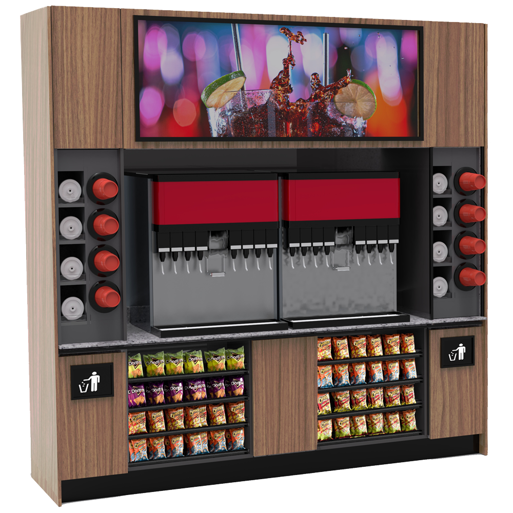 Modular Self-Serve Beverage Station with Side Cup Dispensers: 115.5"L