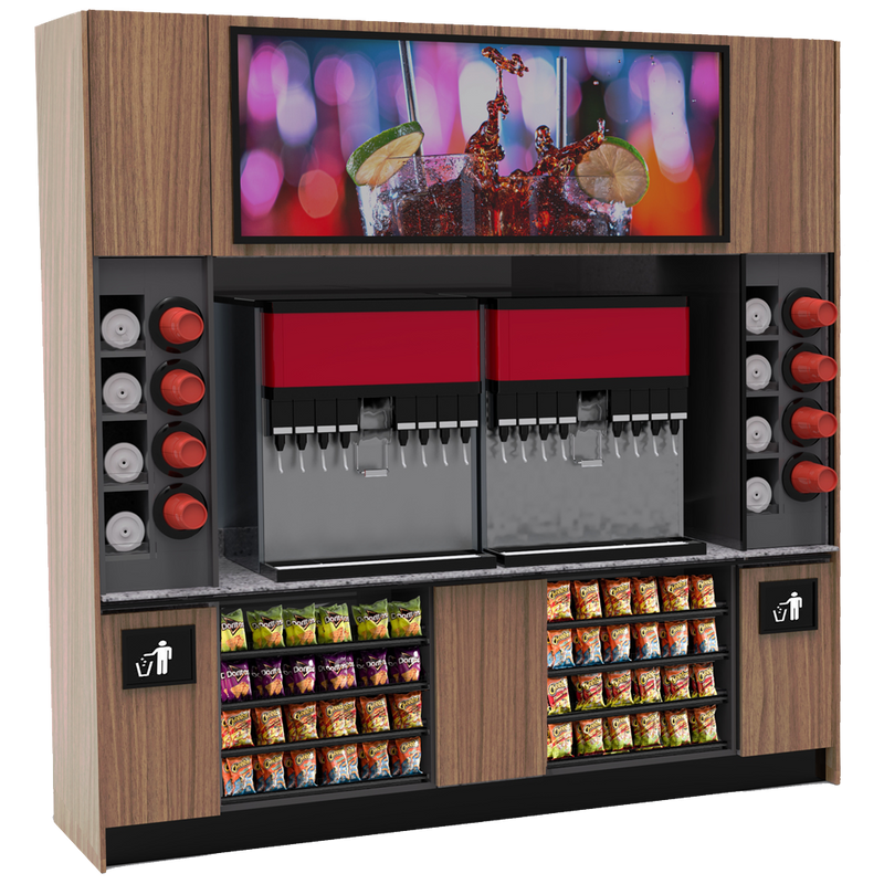 Modular Self-Serve Beverage Station with Side Cup Dispensers: 115.5"L
